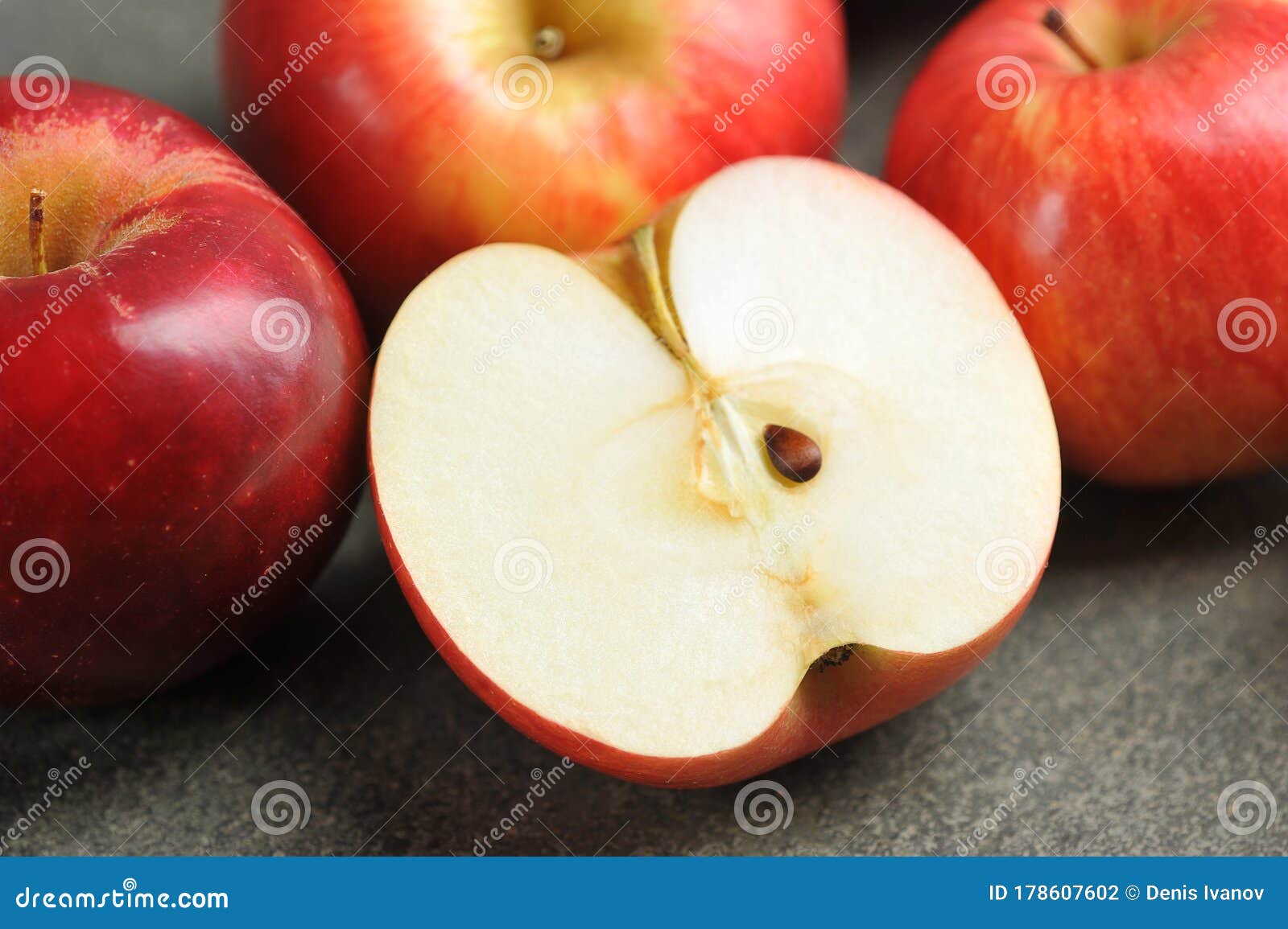 Half of a Red Apple. Apples on a Gray Stock Photo - Image of close ...