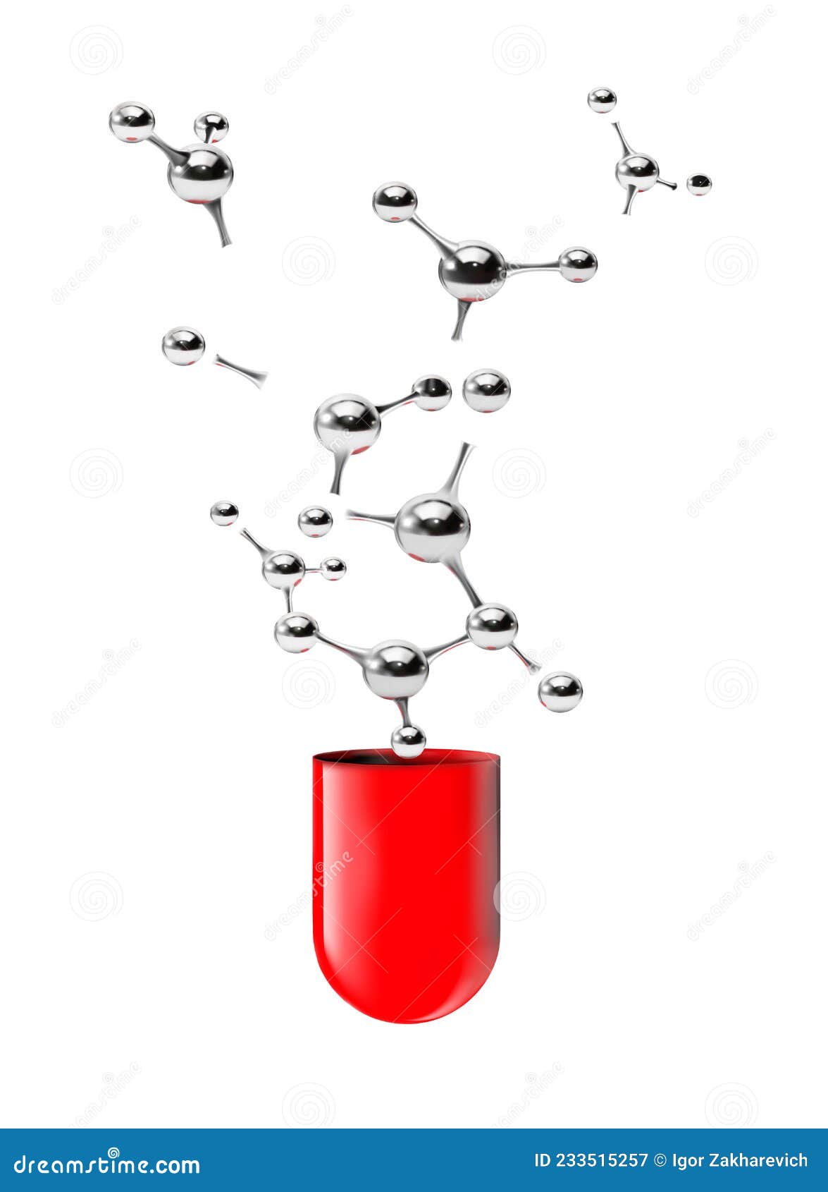 Half A Red Capsule With A Disintegrating Molecule On A White Background ...