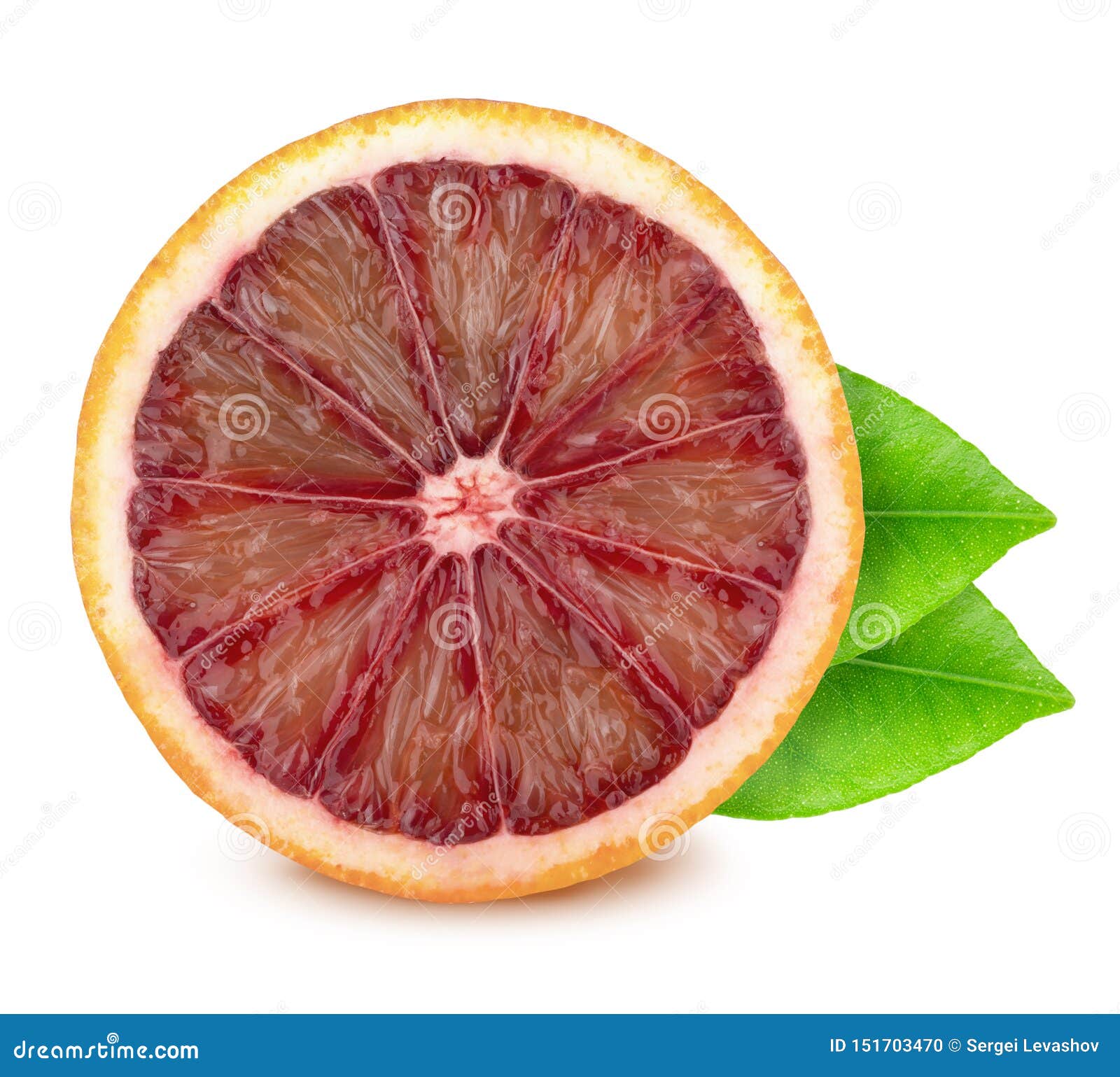 Half of Red Orange with Leaves Isolated on White Background. Stock ...