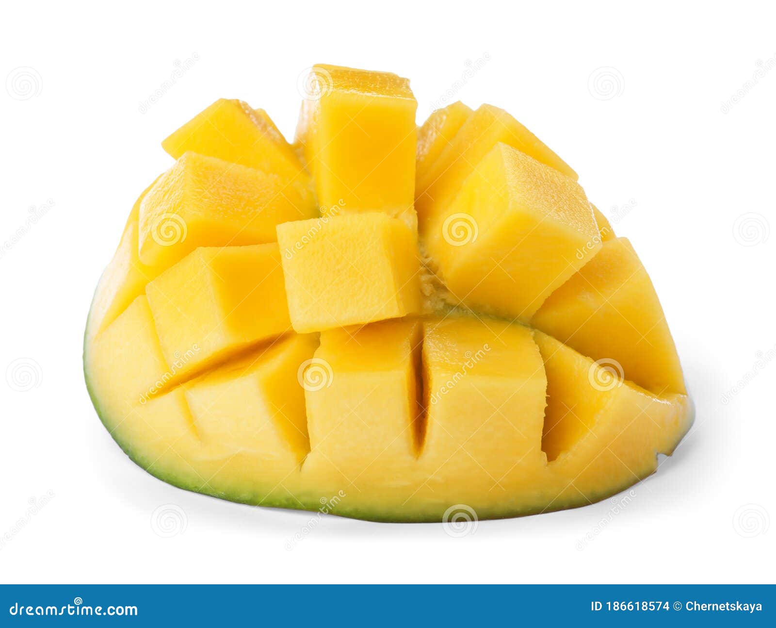 Half of Ripe Mango Cut into Cubes Isolated Stock Photo - Image of ripe ...