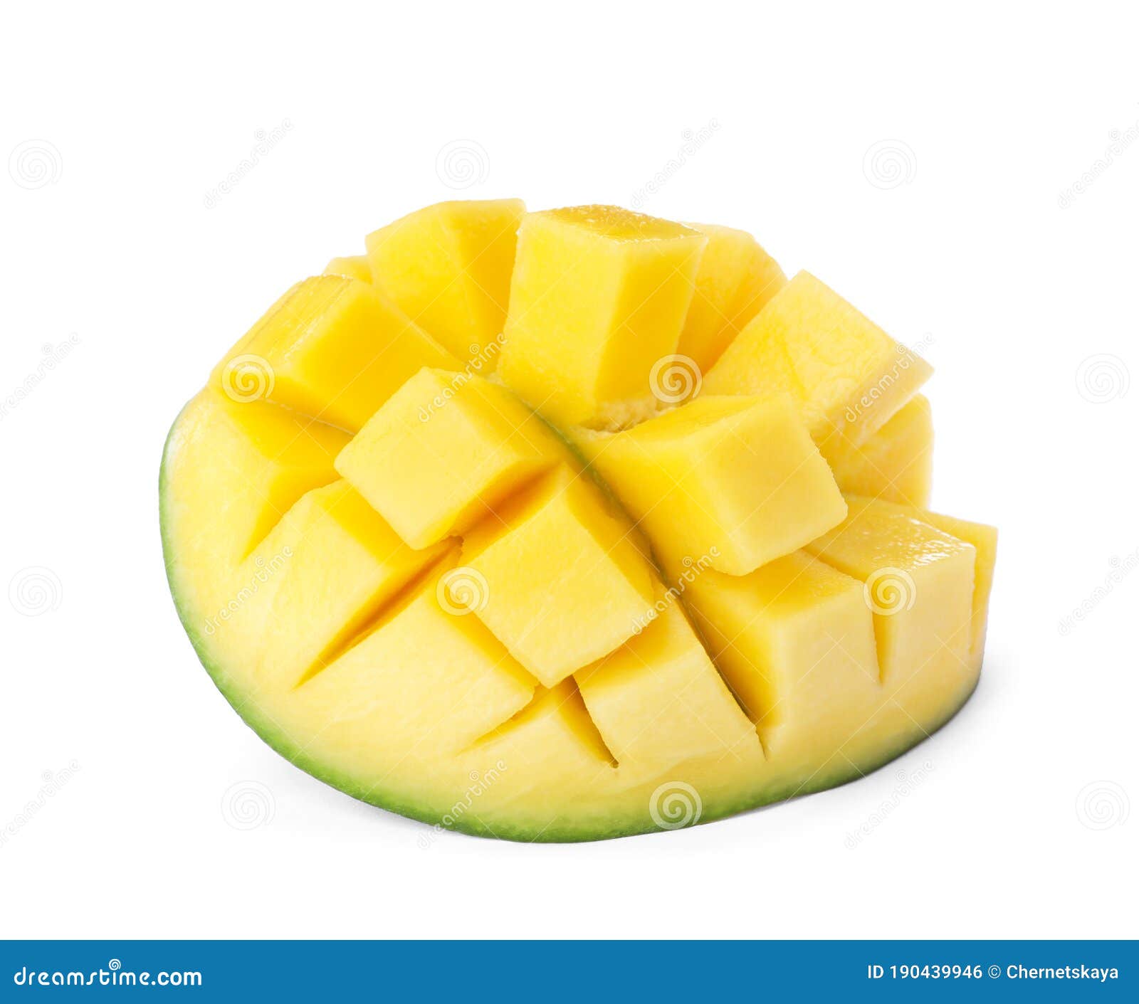 Half of Ripe Mango Cut into Cubes Isolated Stock Photo - Image of ...