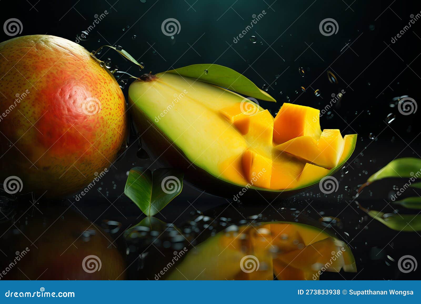 Half Ripe Mango with Slices Stock Illustration - Illustration of group ...