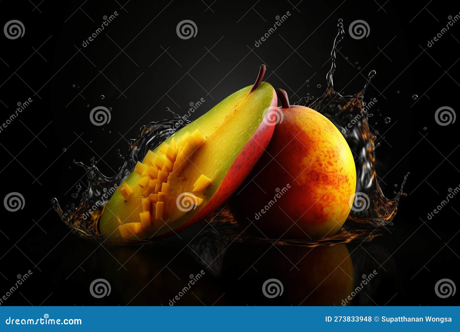 Half Ripe Mango with Slices Stock Illustration - Illustration of mango ...