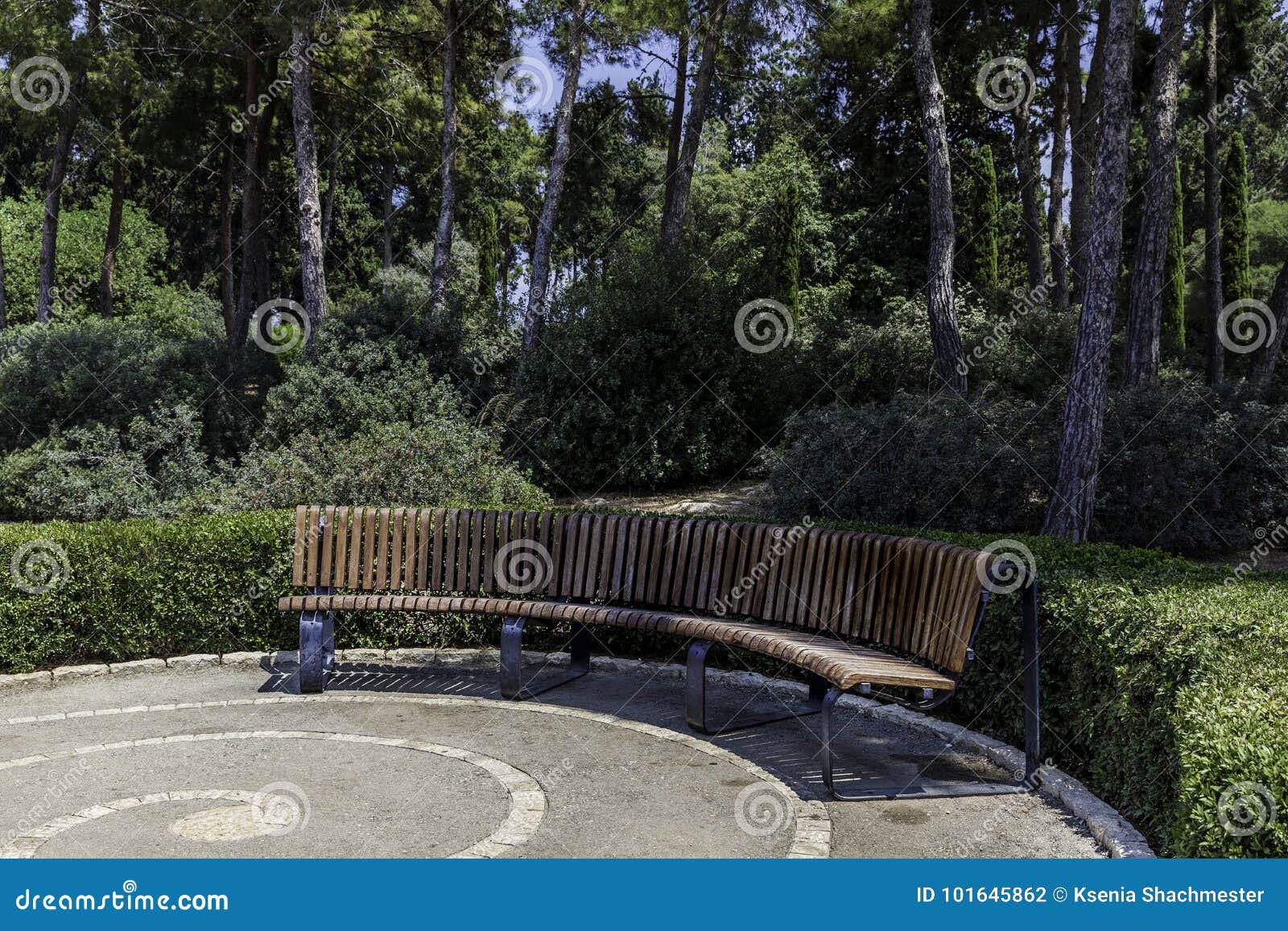 Half Round Bench in the Park Stock Photo - Image of plant, blue: 101645862