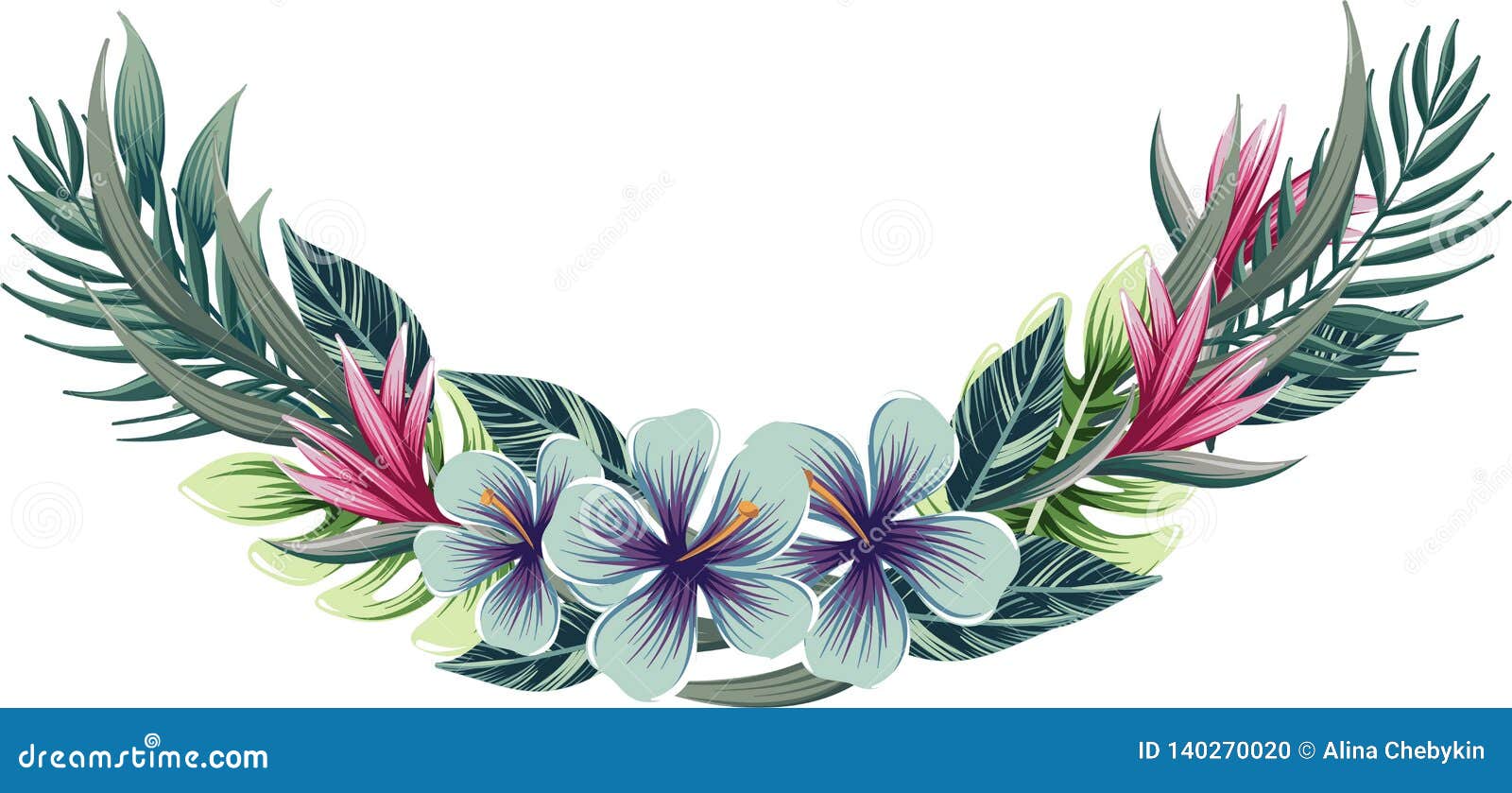 Half Round Floral Wreath with Tropical Plants Stock Vector ...