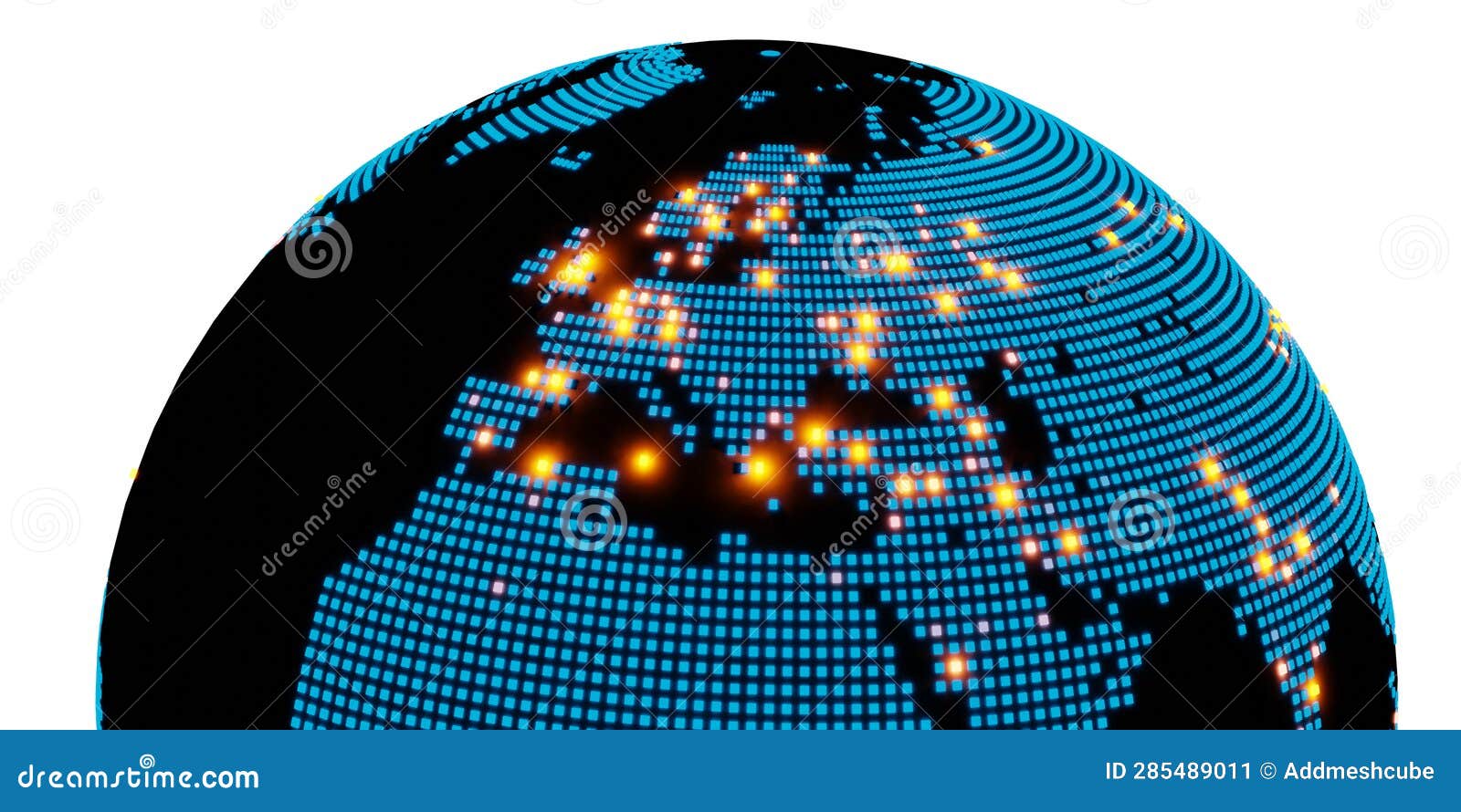 Half Round Globe Map of Europe with Stylized Dots and Big Cities ...