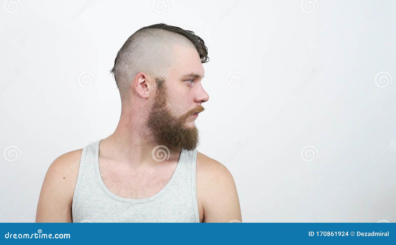 Half Shaved Head Guy with a Beard.Haircut before and after. Stock ...
