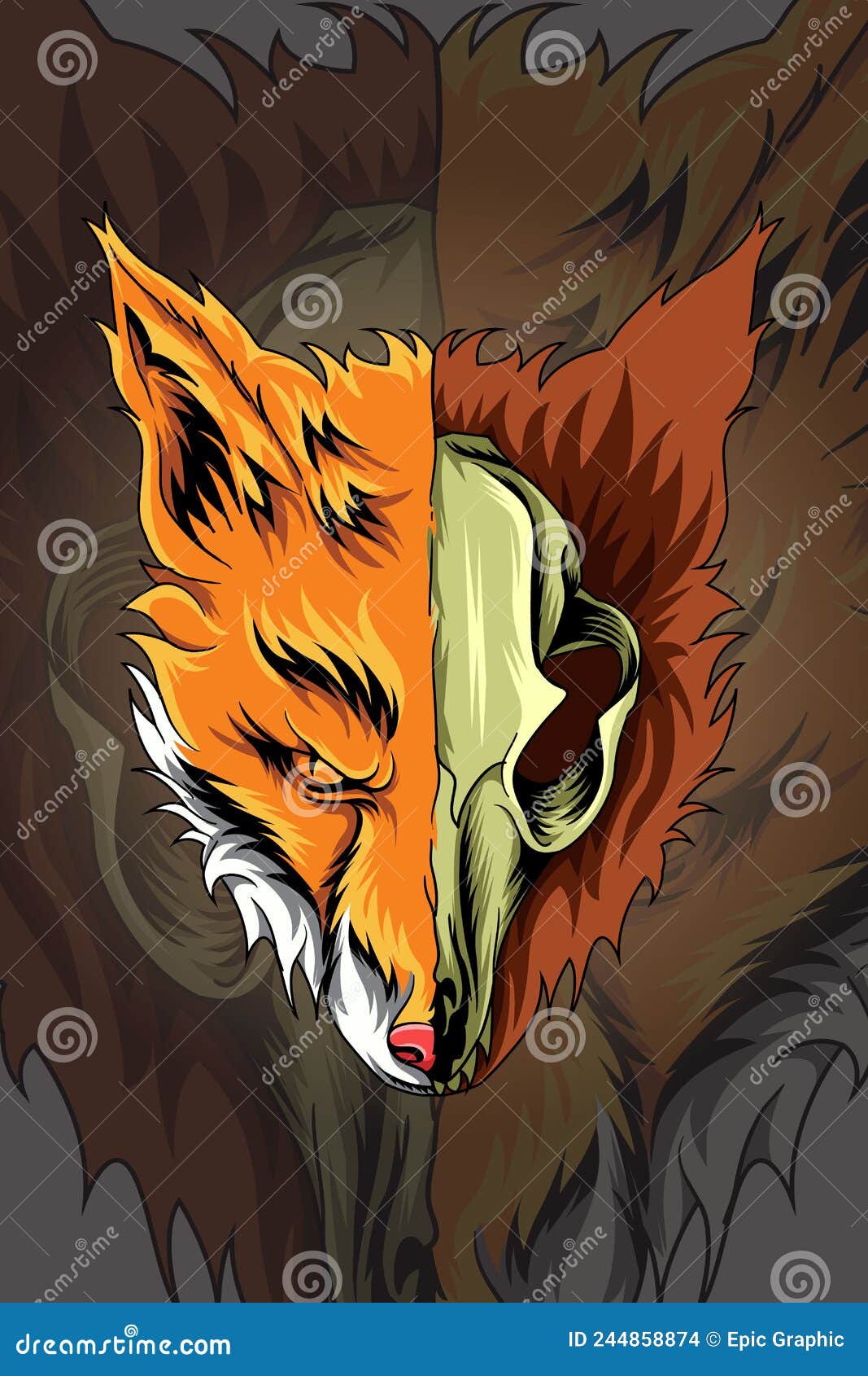 Half Skull Fox Vector Illustration Stock Vector - Illustration of ...