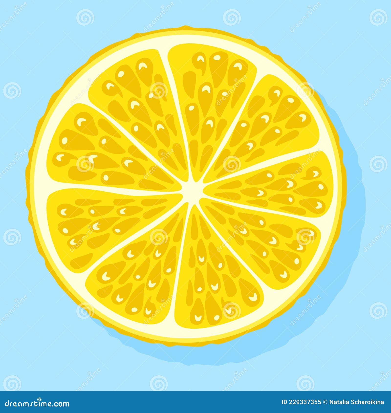 Half, Slice of Lemon Isolated on a Light Blue Background. Cartoon Style ...