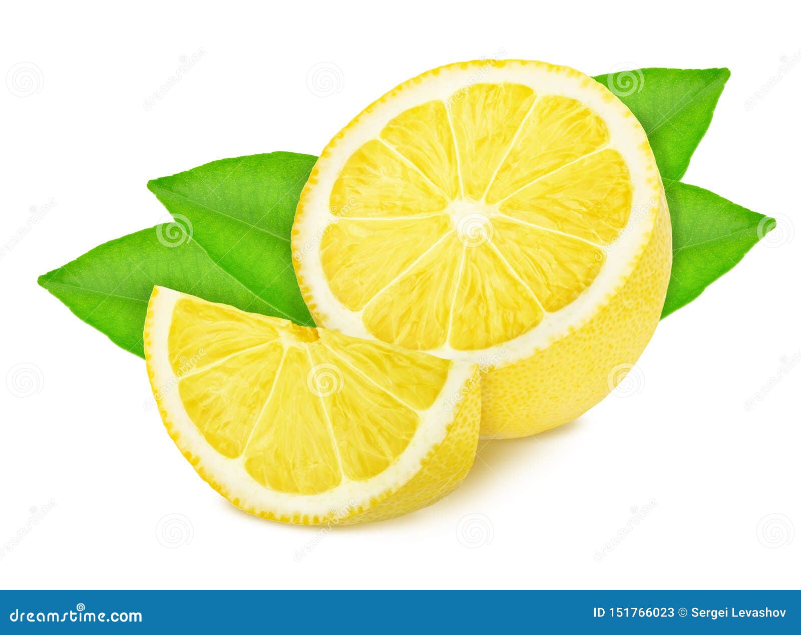 Half and Slice of Lemon with Leaves Isolated on White Background. Stock ...