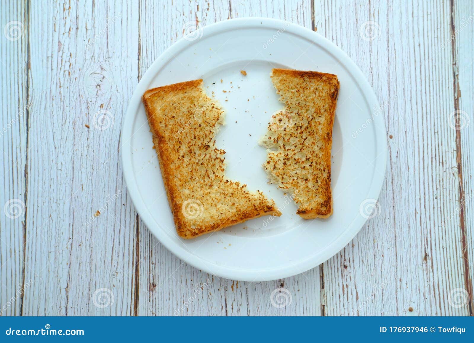 Half Slice of White Bread on Plate, Top View Stock Photo - Image of ...