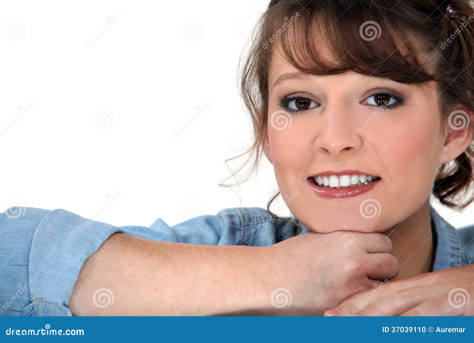 Half-smiling woman stock photo. Image of apprehension - 37039110