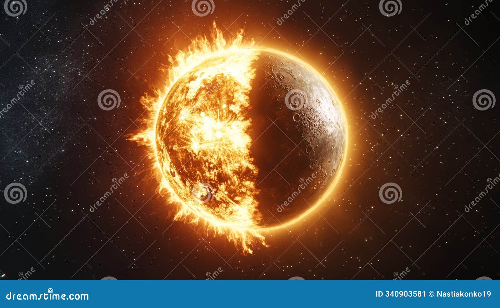 Half Sun Half Moon in Space, Cosmic Concept Stock Image - Image of ...