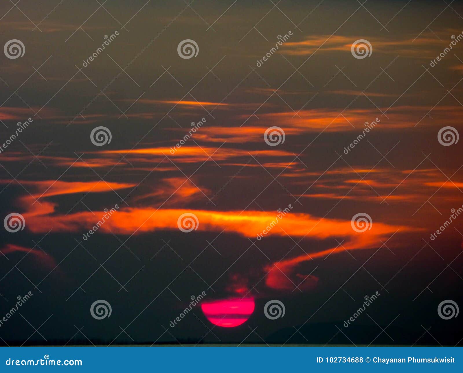 Half Sunset Sky Back On Red Cloud And Colse Up To Rings Of Saturn Over ...