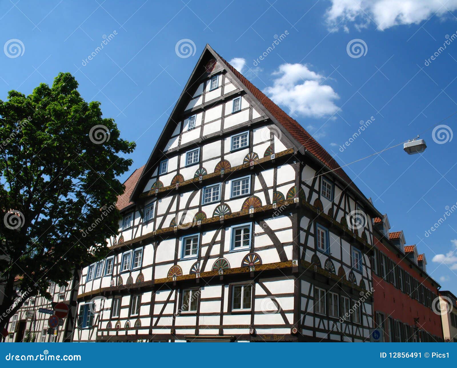 Half-timbered house stock image. Image of timbering, blue - 12856491