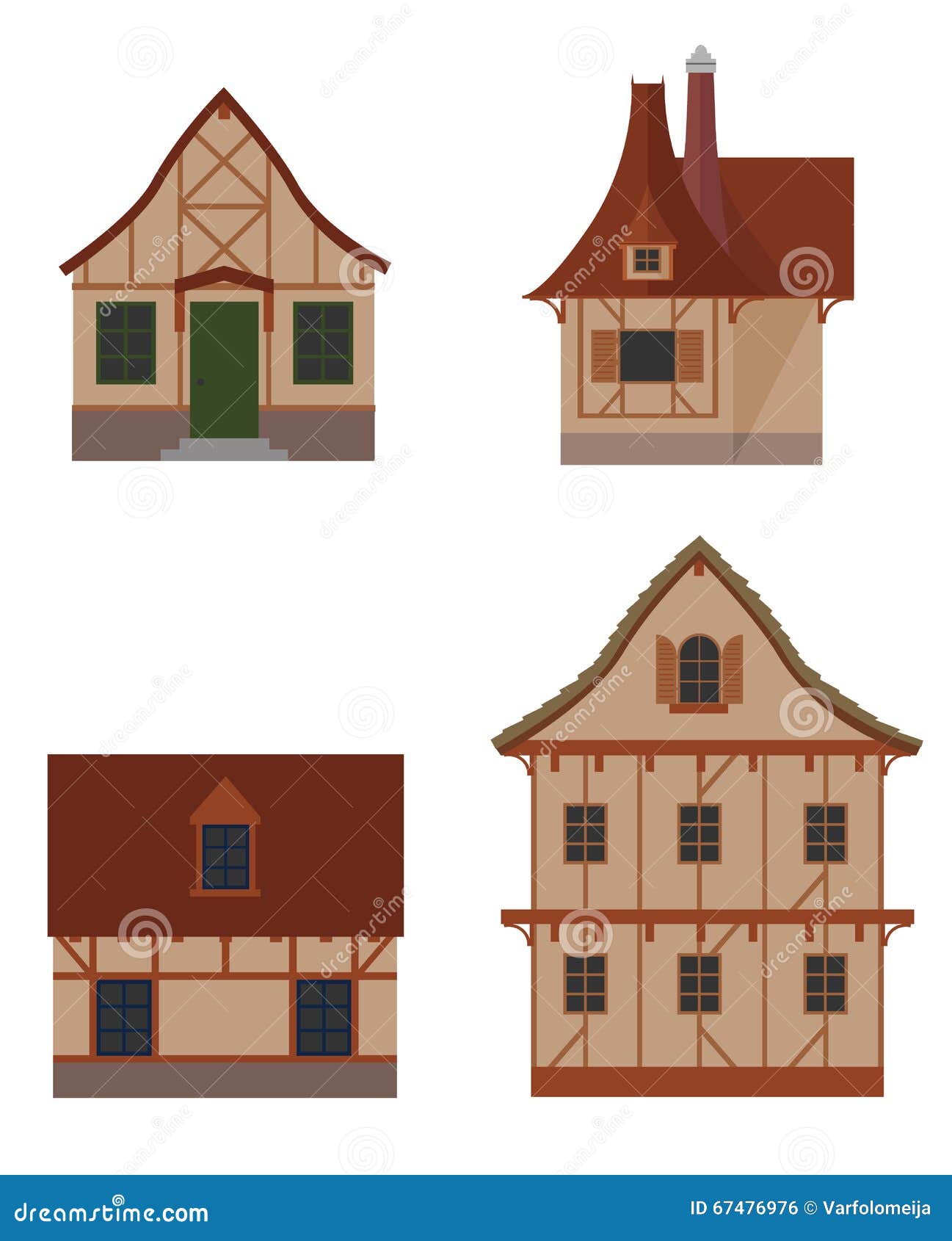 Half-timbered houses set stock vector. Illustration of improvement ...