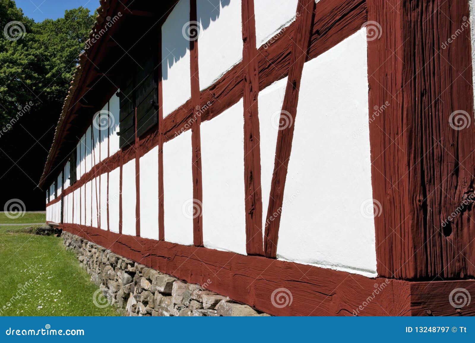 Half-timbering Tower With Verdigris Roof On Red Tile Building Royalty ...