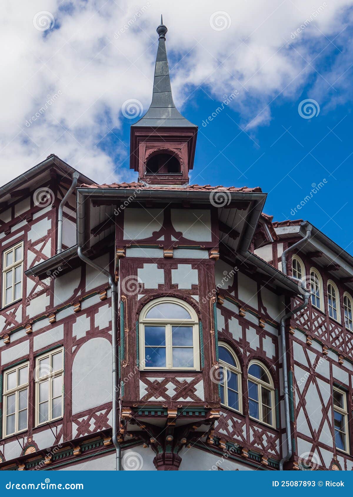 Half-timbering Tower With Verdigris Roof On Red Tile Building Royalty ...