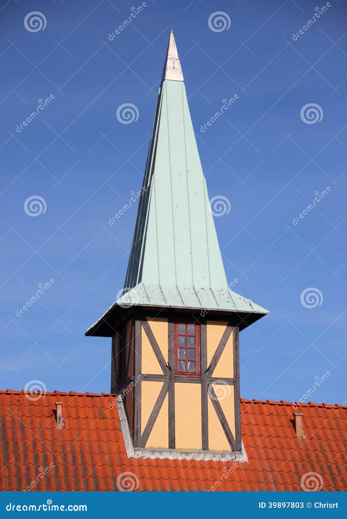 Half-timbering Tower with Verdigris Roof on Red Tile Building Stock ...