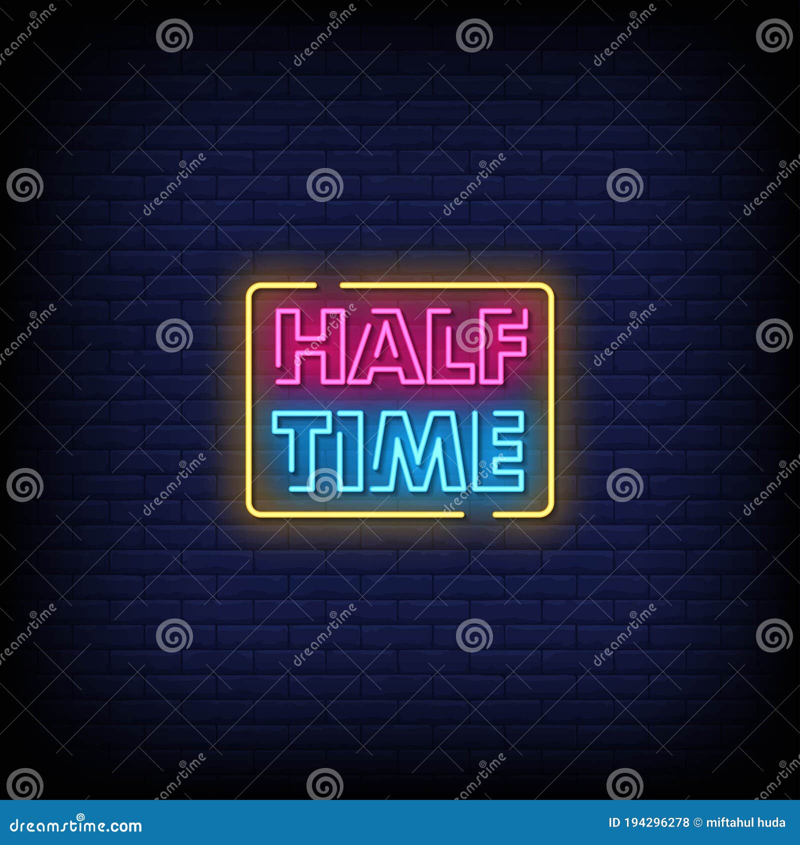 Half Time Neon Signs Style Text Vector Stock Vector - Illustration of ...