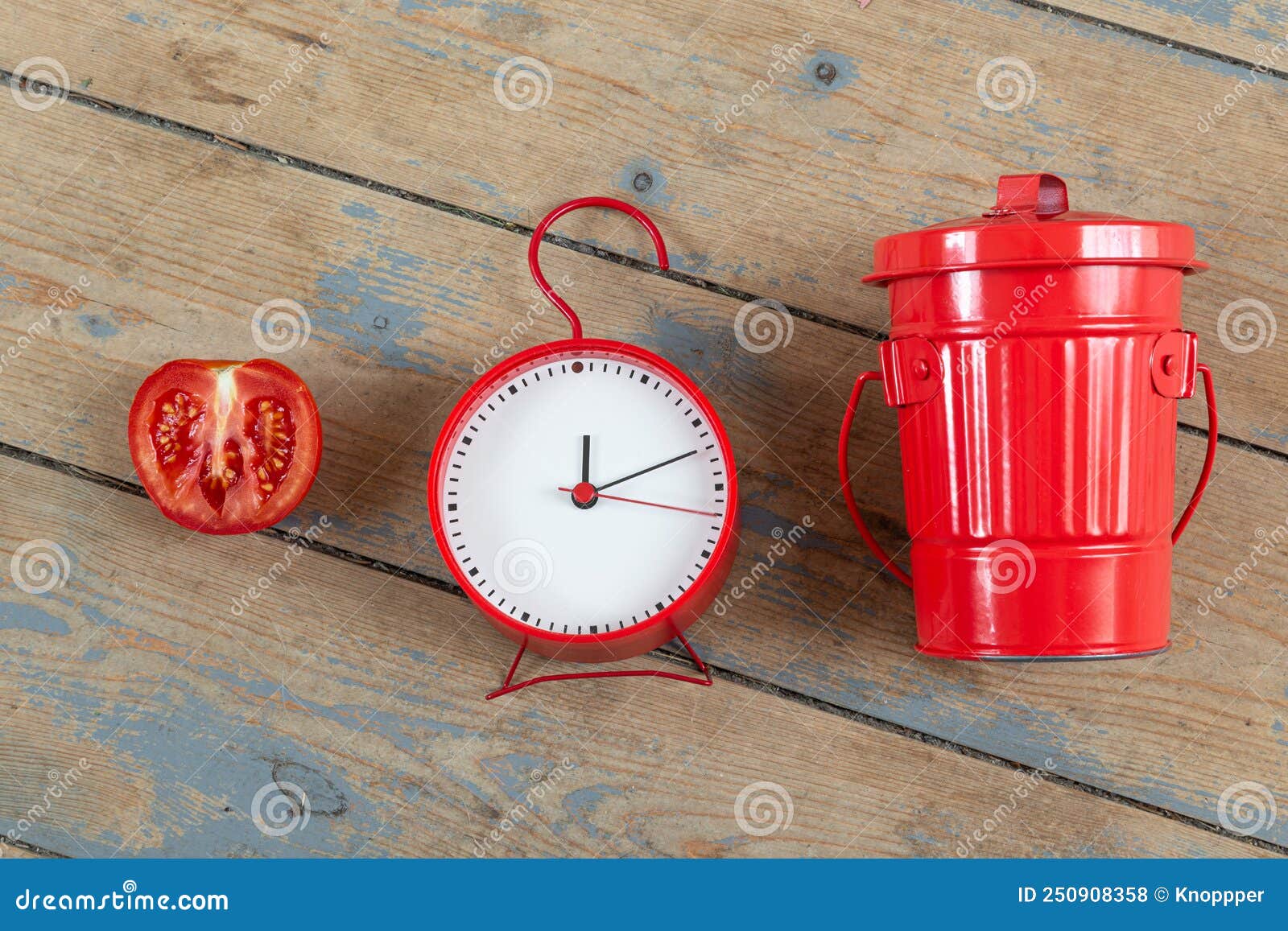 Half Tomato Red Clock and Container, Time To Harvest Stock Photo ...