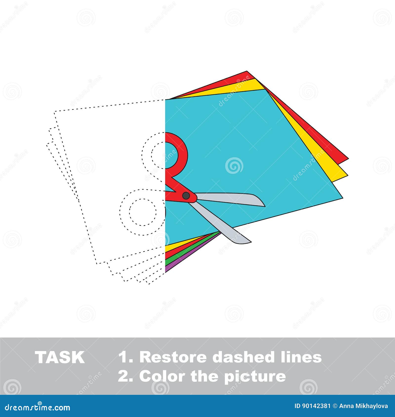 Half Tracing Game To Be Colored, Vector Trace Game For Kids ...