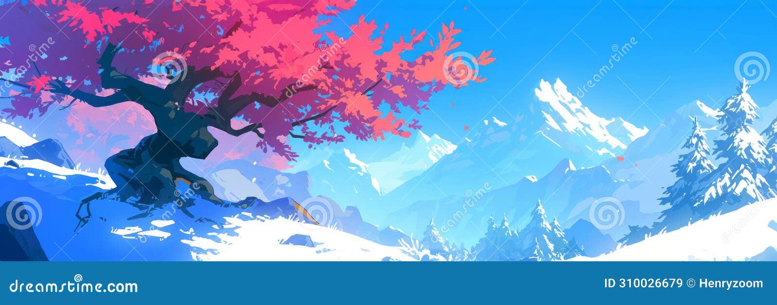 Half Tree in Winter, Half Tree in Spring and Summer, Change of Seasons ...