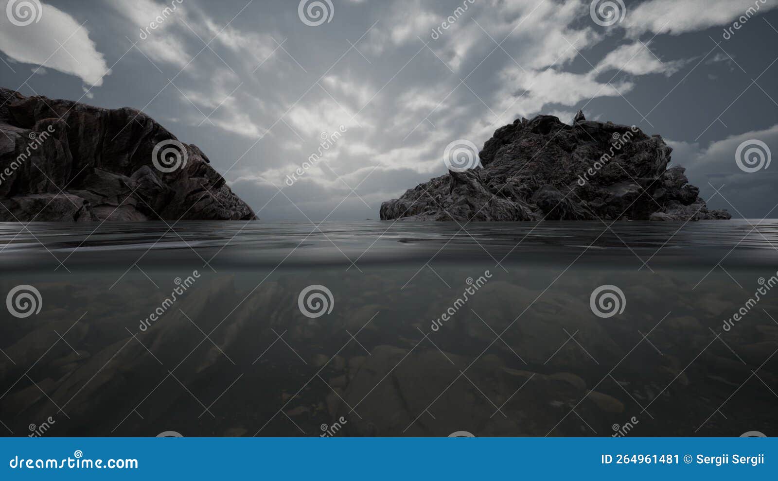 Half Underwater in Northern Sea with Rocks Stock Illustration ...