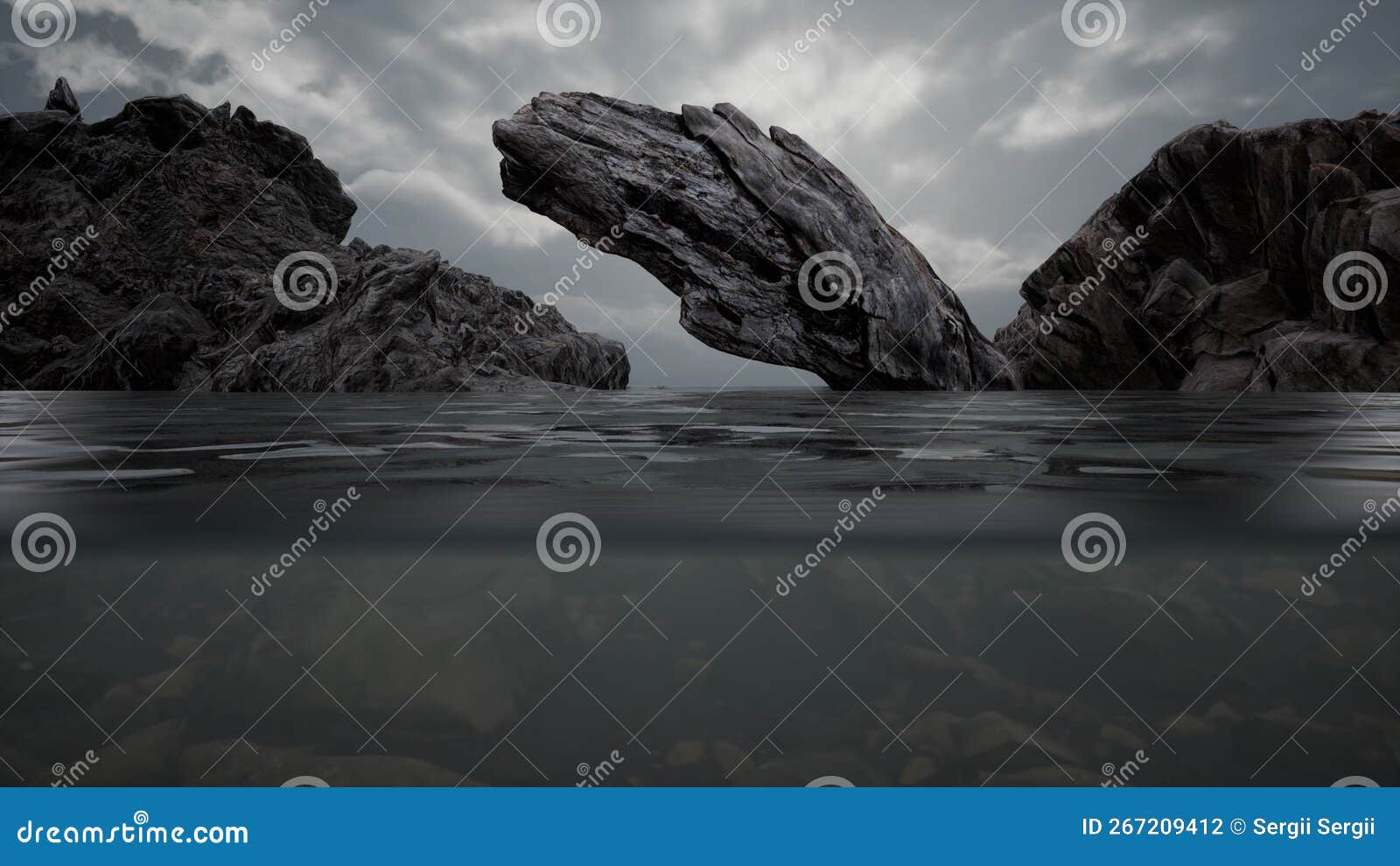 Half Underwater in Northern Sea with Rocks Stock Illustration ...