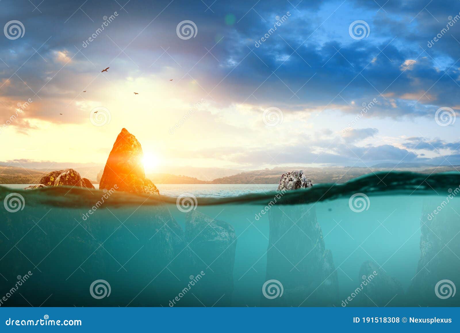 Half Underwater in the Sea a Big Rock Stock Photo - Image of aquatic ...