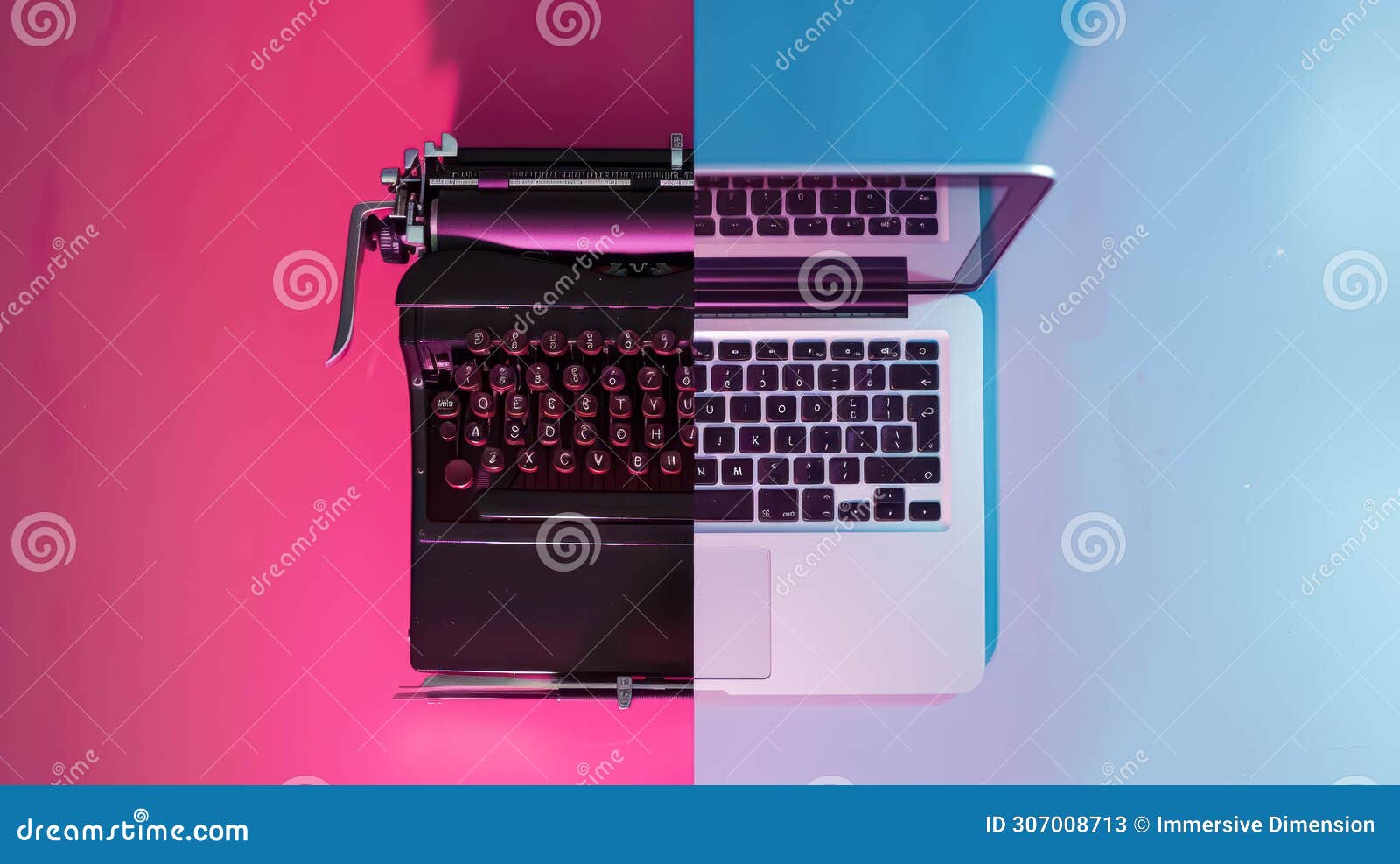 Half Vintage Typewriter, Half Modern Laptop. Evolution of Writing ...