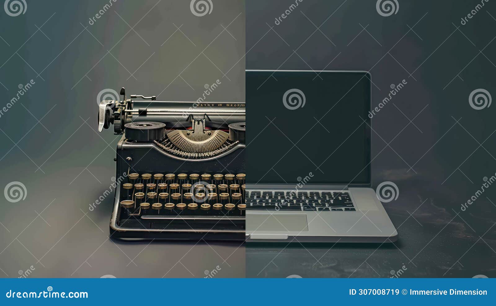 Half Vintage Typewriter, Half Modern Laptop. Evolution of Writing ...