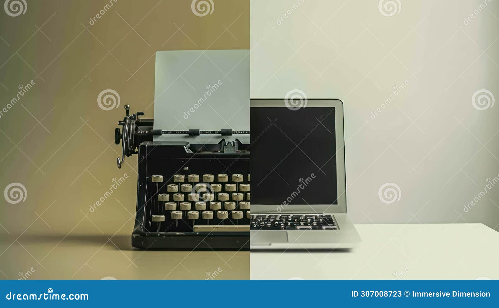 Half Vintage Typewriter, Half Modern Laptop. Evolution of Writing ...