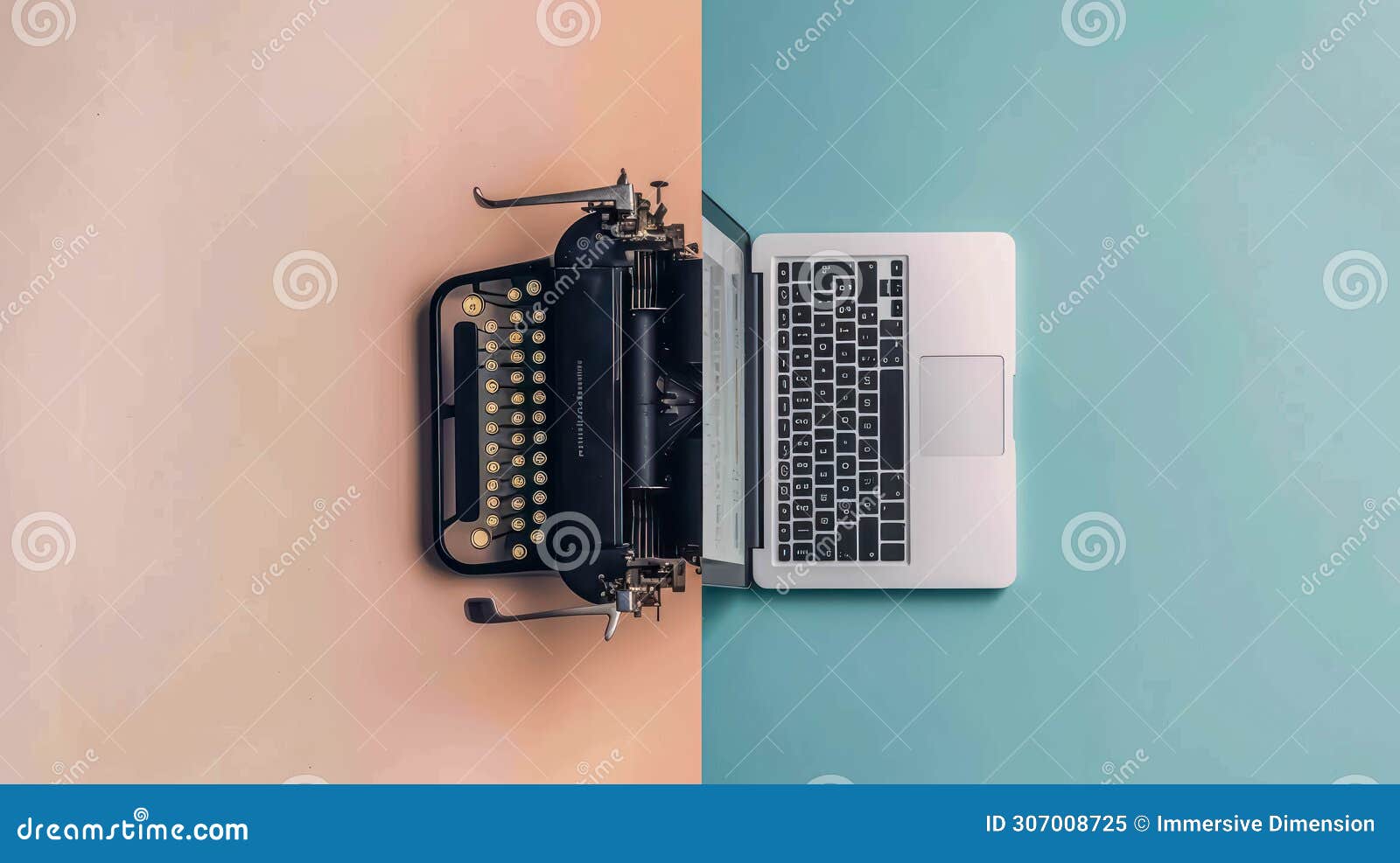 Half Vintage Typewriter, Half Modern Laptop. Evolution of Writing ...