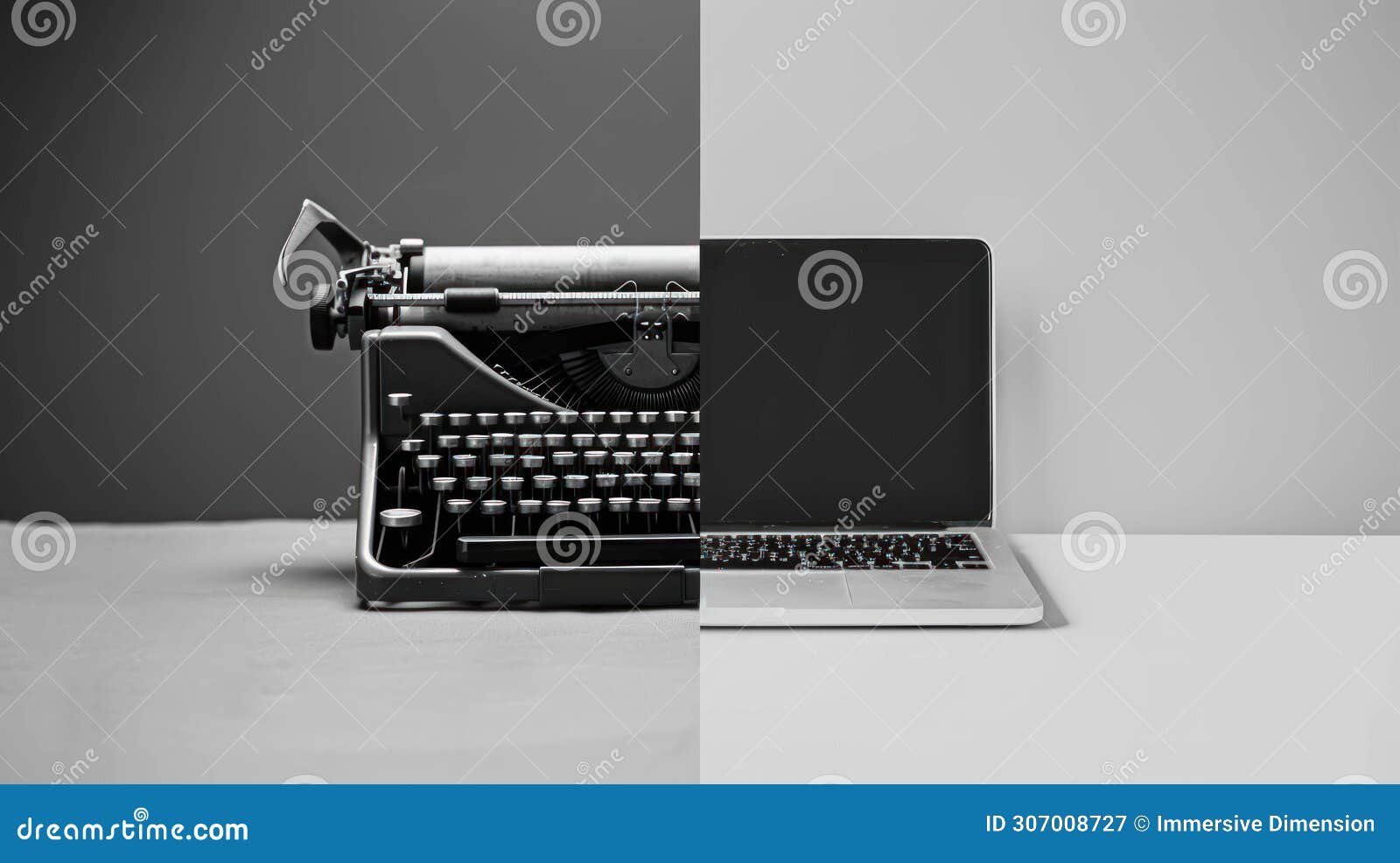 Half Vintage Typewriter, Half Modern Laptop. Evolution of Writing ...