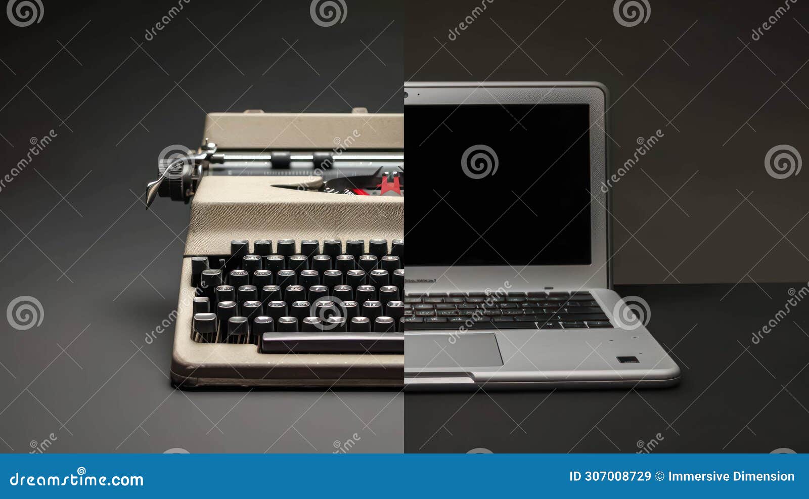 Half Vintage Typewriter, Half Modern Laptop. Evolution of Writing ...