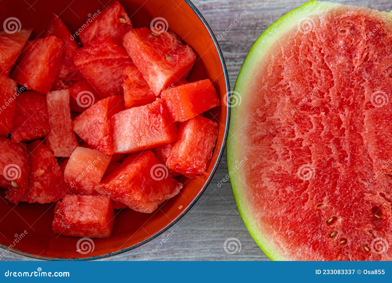 Half Watermelon and Chunks of Watermelon Ready To Eat Stock Image ...