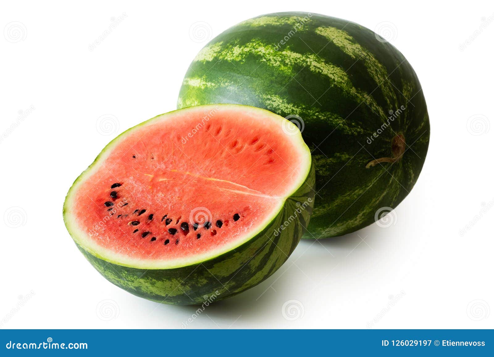 Half Watermelon With Seeds Next To Whole Watermelon Isolated On Stock ...