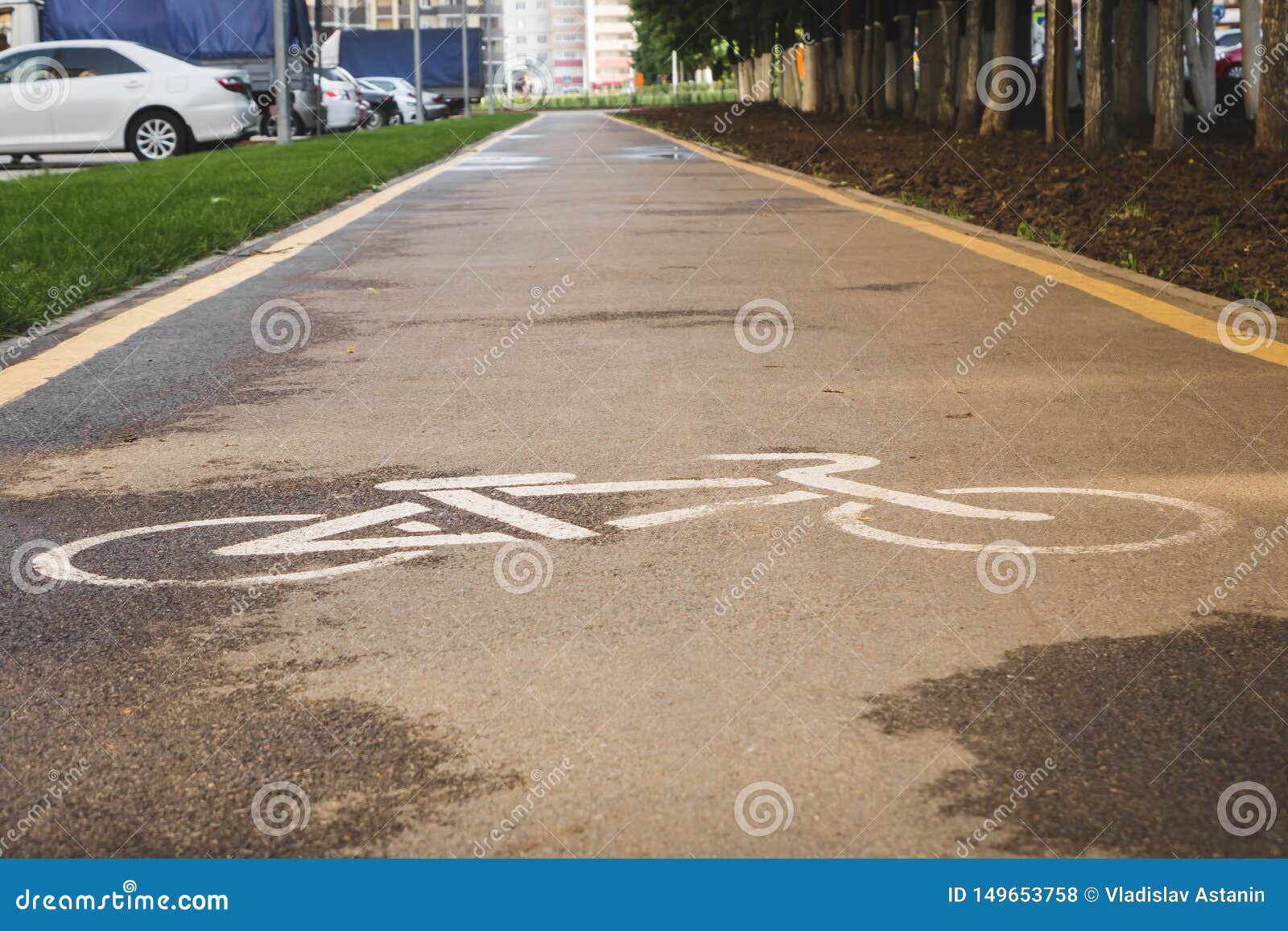 Half Wet after the Rain Asphalt Road for Cyclists Stock Photo - Image ...