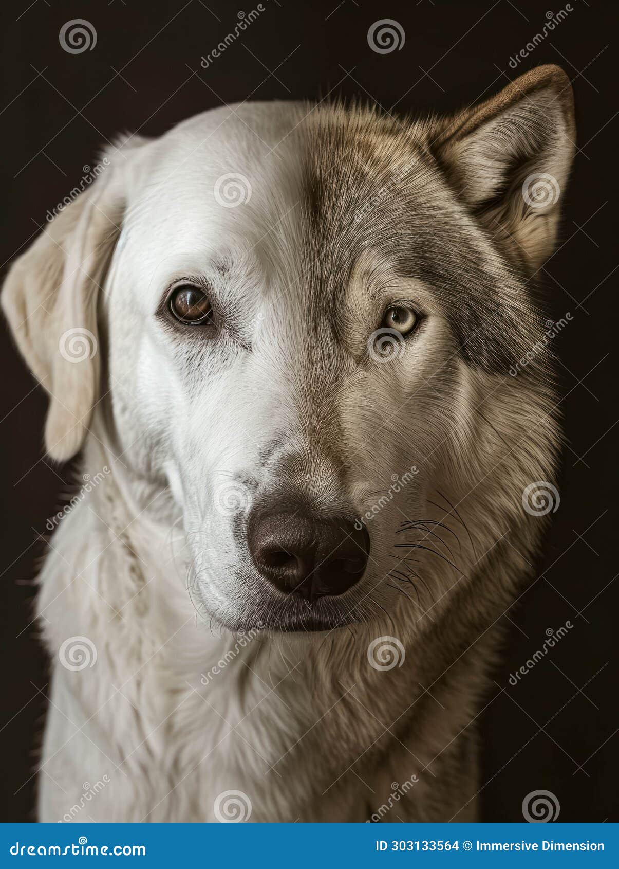 Half White Labrador Dog Face on Left and Half Elderly White Wolf on the ...
