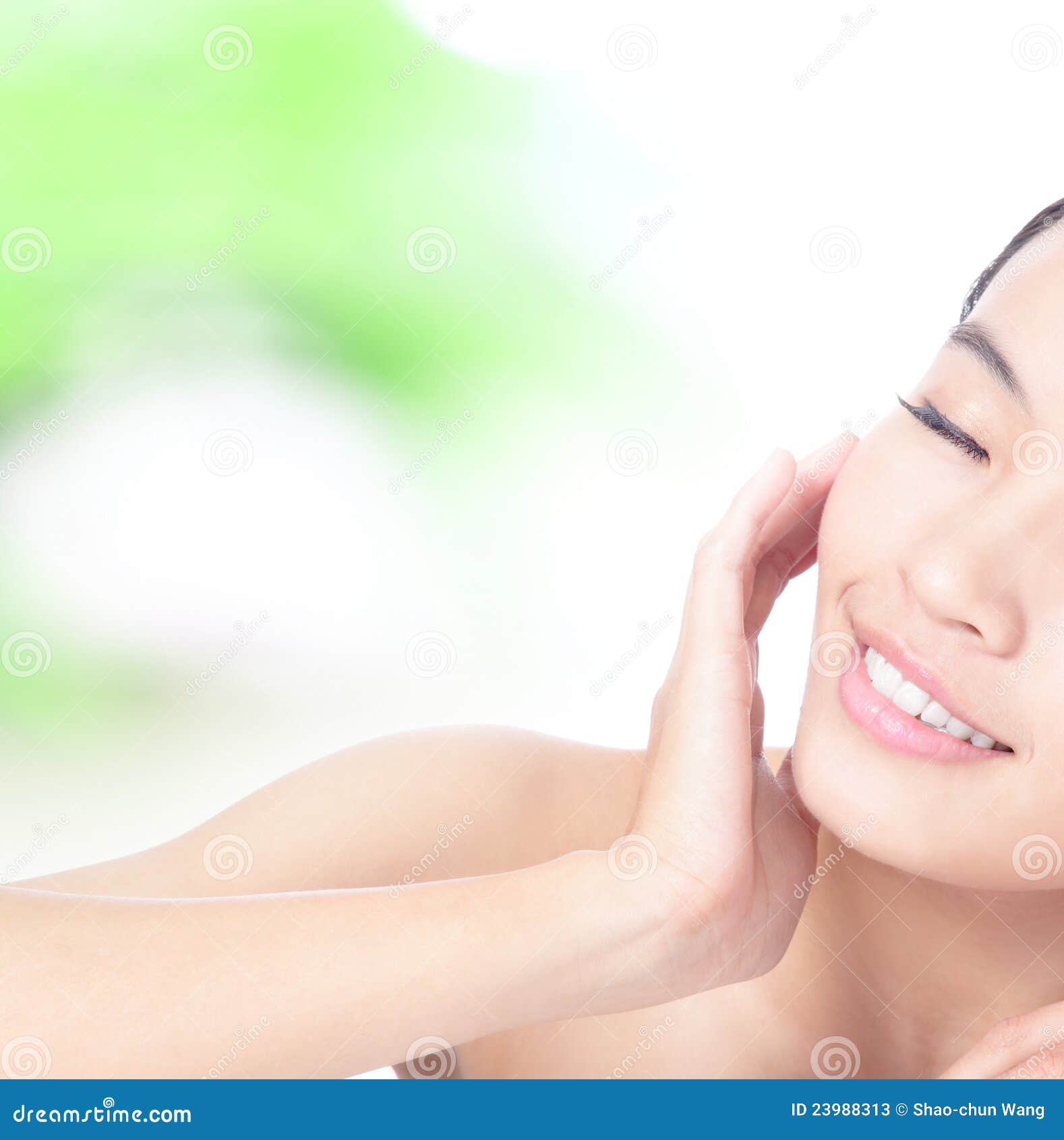 Half Woman Smile Face and Hand Touch Stock Image - Image of healthy ...