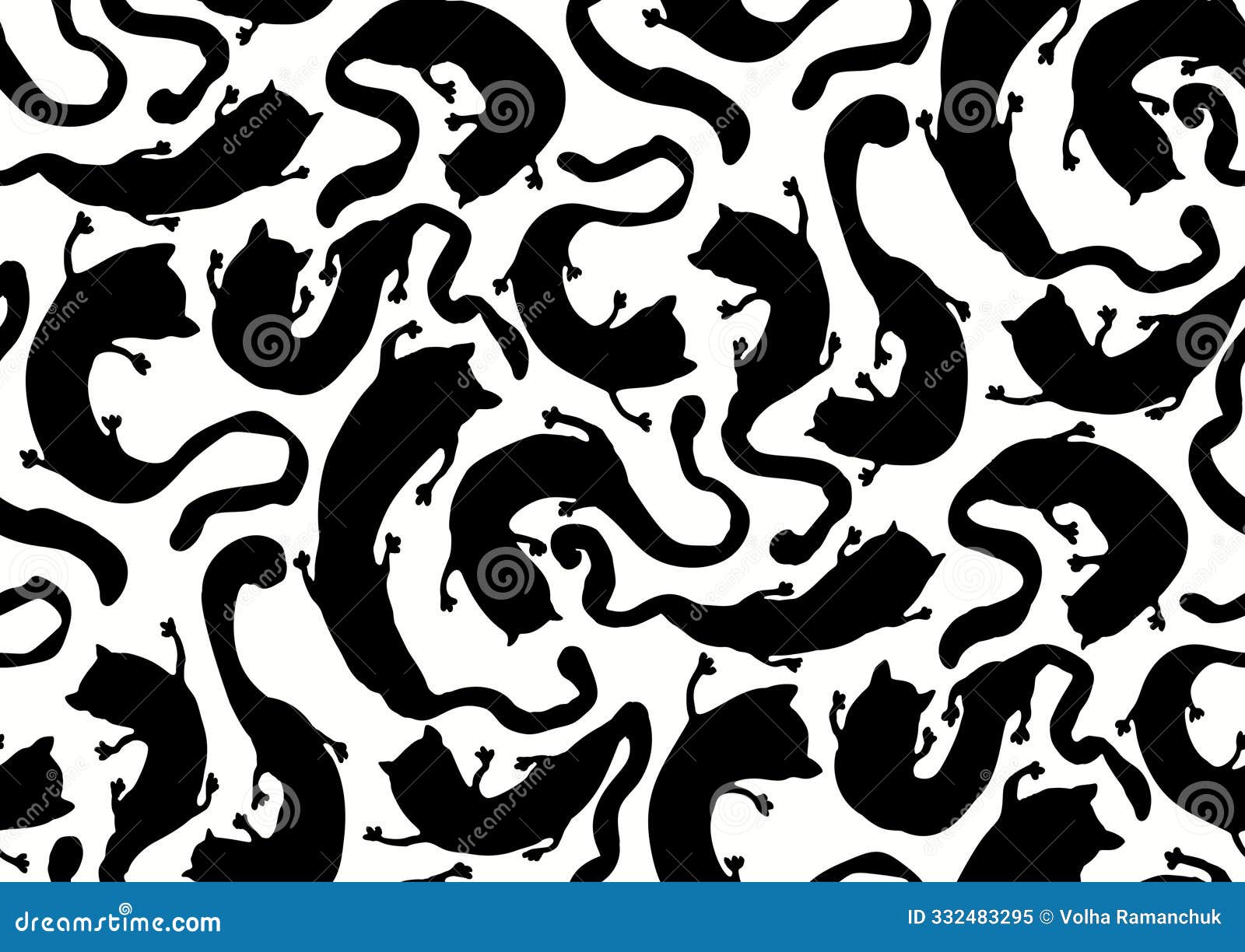 Halfdrop Repeat Seamless Pattern with Playful Black Cats Silhouette ...