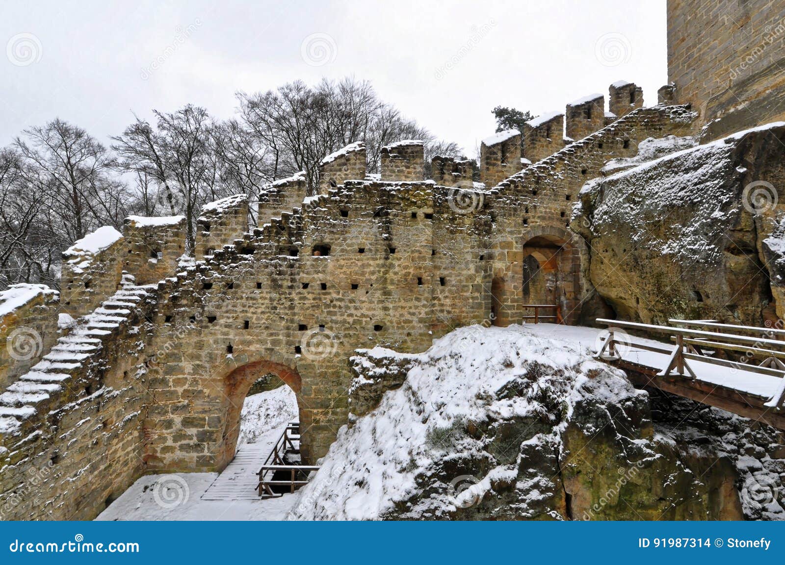 Halfly Demolished Wall Built on the Rocks Stock Photo - Image of beauty ...