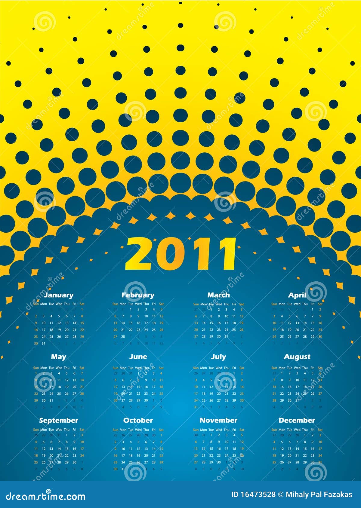 Halftone 2011 Calendar in Blue and Yellow Stock Vector - Illustration ...