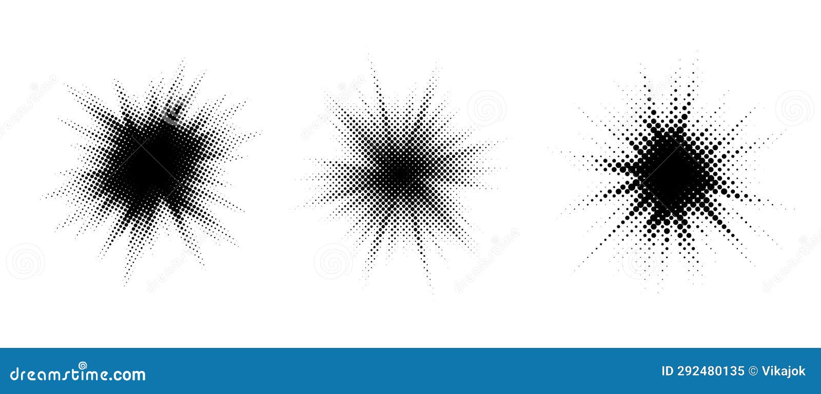 Halftone Burst Element Set. Pop Art Dotted Explosion Blast Collection ...