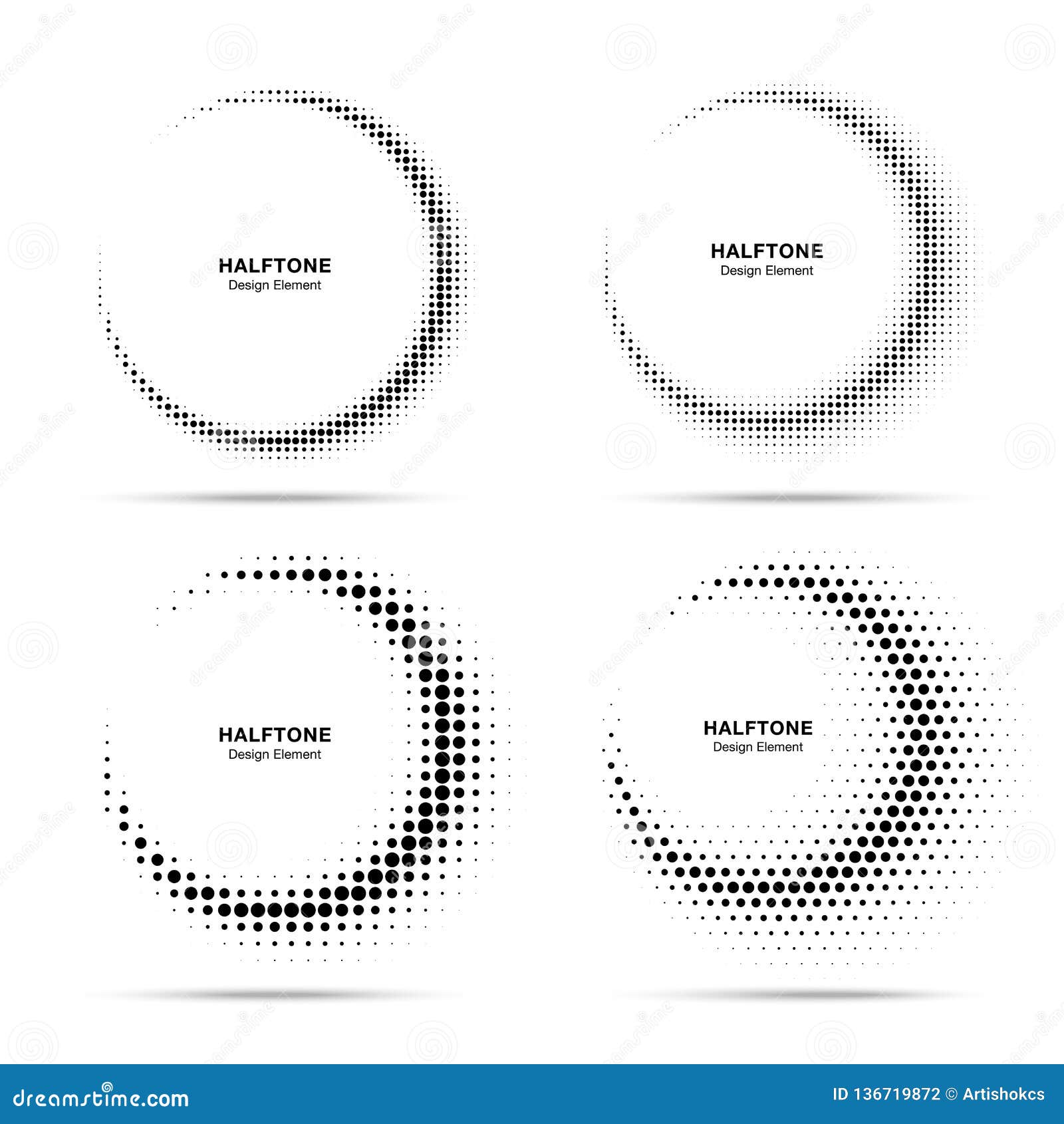 Halftone Circle Frame Abstract Dots Logo Emblems Set. Collection of ...