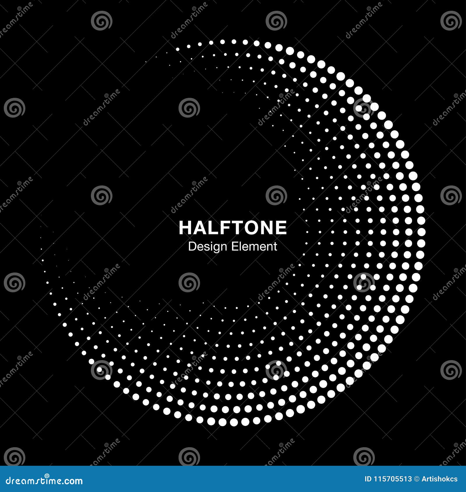 Halftone Circle Frame with White Abstract Dots on Black Background ... Halftone Circle Frame with White Abstract Dots on Black Background ...