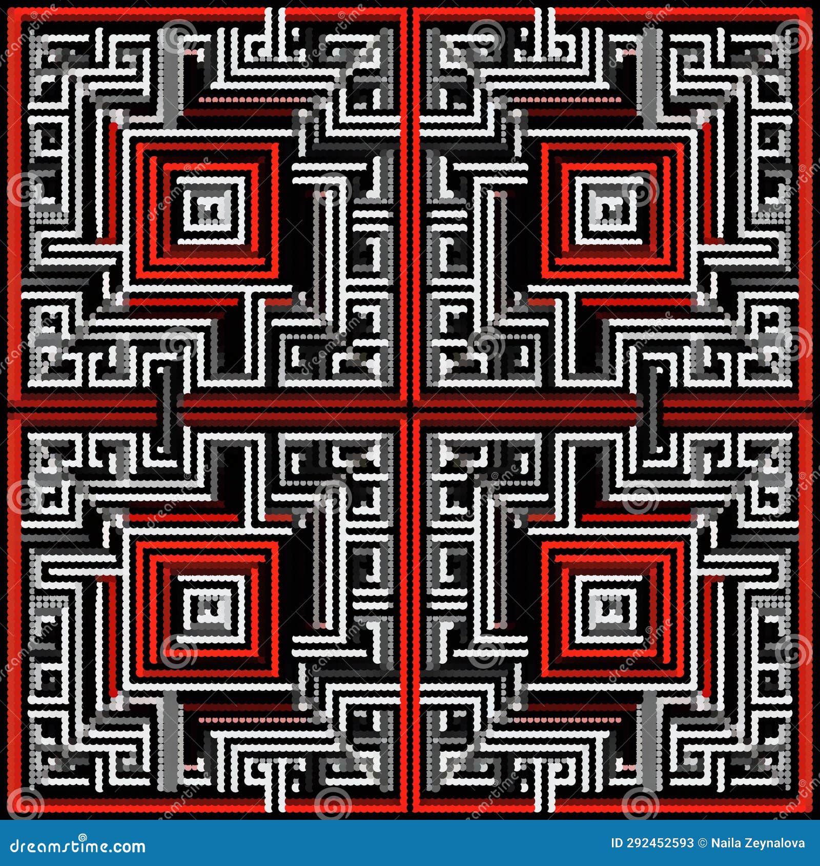 Halftone Circles Maze Style Black White Red Textured Seamless Pattern ...