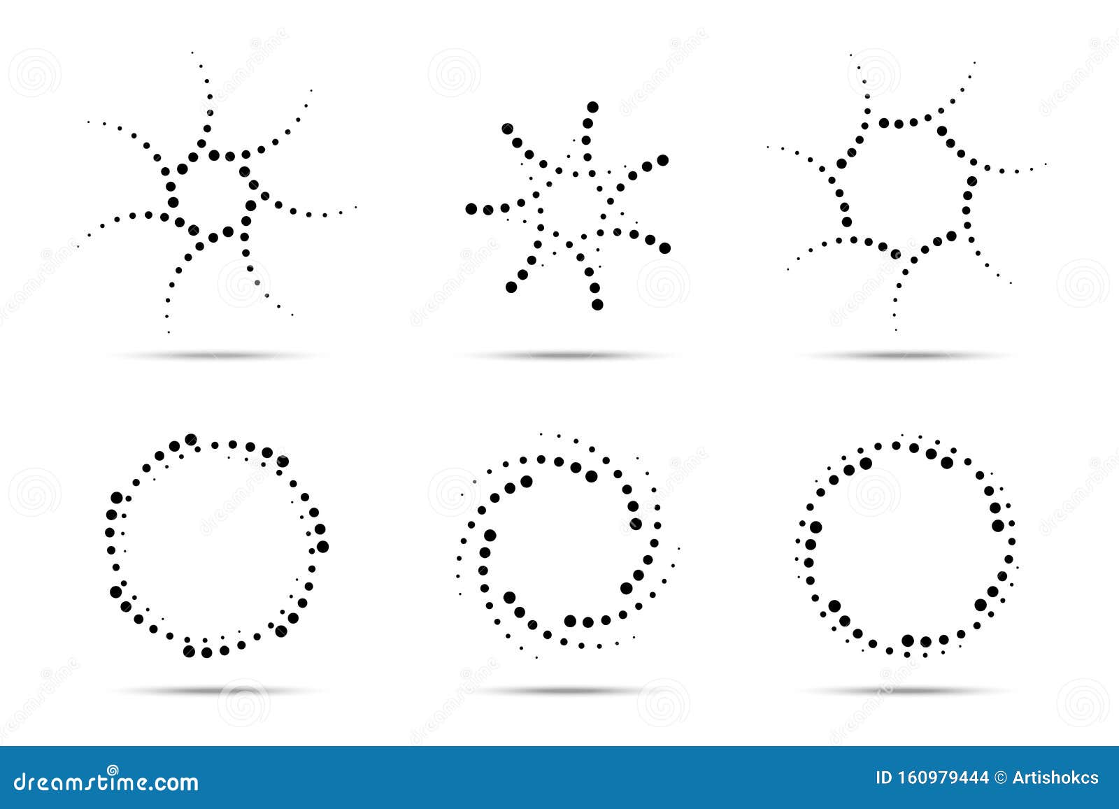 Halftone Circular Dotted Frames Set. Circle Dots Isolated On The White ...