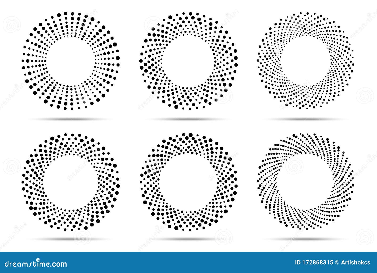 Halftone Circular Dotted Frames Set. Logo Design. Circle Dots Border Halftone Circle Dots ...